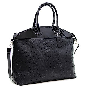 Dasein Women Faux Leather Large Satchel Handbag with Shoulder bag Patent Trim Shoulder bag (Black)