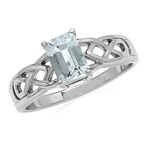 Silvershake 7X5mm Genuine Octagon Shape Aquamarine 925 Sterling Silver Celtic Knot Solitaire Ring Size 6