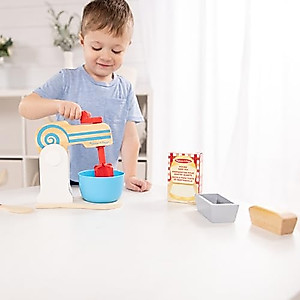 Melissa & Doug Wooden Make-a-Cake Mixer Set (11 pcs) - Play Food and Kitchen Accessories - FSC Certified