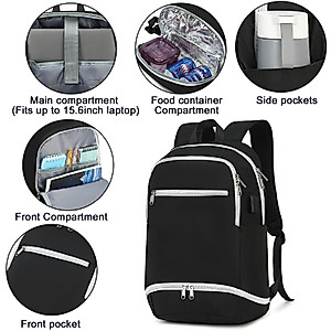 Laptop Backpack for Men Women Insulated Cooler Lunch Backpack 15.6 Work Computer Backpack with USB Port College Teacher(Black)