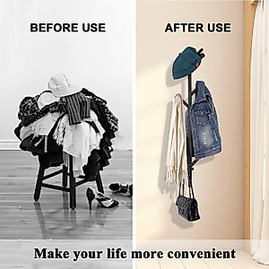 Sinytar Black Coat Rack Wall Mount Set of 2, Hat Rack for Wall, Modern Design Floating Coat Rack, Coat Tree for Clothes, Scarves, Bags, Caps, Metal Vertical Hooks for Living Room, Bedroom, Entryway