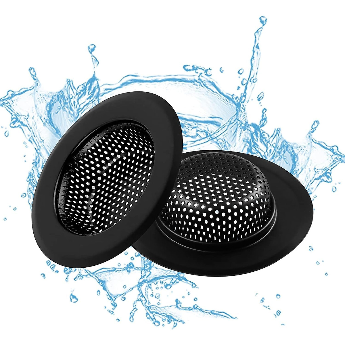 Black Kitchen Strainer Bathroom Sink Strainer, Stainless Steel Drain Filter, Prevent Clogging, 4.5 Inch/11cm Outer Diameter, Dishwasher Safe, Pack of 2