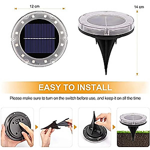 RobinEllis Garden Lights,Solar Ground Lights Outdoor(4 Packs Warm White), New Structural Design Outdoor Solar Lights with 12 LEDs