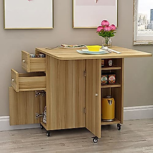 LITFAD Modern Wood Table Pedestal Dining Table with Drop Leaf Multifunction Foldable Kitchen Table - Natural Wood 47.2" L x 23.6" W x 29.5" H