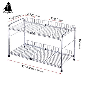 Flagship 2 Tier Under Sink Organizers and Storage Rack Expandable Cabinet Shelf Rack for Kitchen Bathroom Silver (16-25 inches)