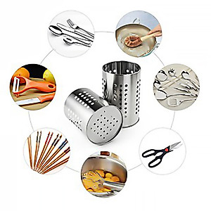 Stainless Steel Kitchen Utensil Holder Utensil Caddy Cooking Utensil Crock Counter Countertop Utensil Organizer Spoon Spatula Chopstick Cutlery Holder Tableware Storage Container Silver