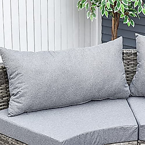 Outsunny 5PC Outdoor Patio Furniture Set Garden Sectional Rattan Wicker Sofa Set Cushioned Half-Moon Seat Deck w/Pillow, Gray