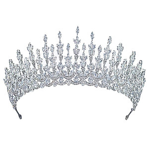 Jorsnovs Cubic Zirconia Bridal Crowns for Women Silver Wedding Tiaras CZ Princess Birthday Party Headpieces Zircon Hairbands