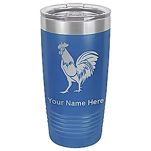 LaserGram 20oz Vacuum Insulated Tumbler Mug, Rooster, Personalized Engraving Included (Dark Blue)