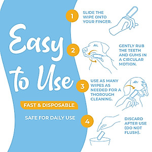 VetWipe Dog Teeth Cleaning Finger Wipes - Easy Cats & Dogs Dental Care Toothbrush and Tooth Brushing Kit, Freshen Bad Breath, Reduces Plaque - 50 Count