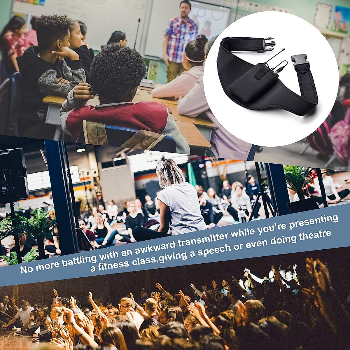 IRASPIN Mic Belt - Microphone Belt with Innovative Rubber Band Lock - Improved Adjustability Comfortability Durability For Fitness Instructors, Fitness Class,Public Speaking,Theatre,Pilates Teachers