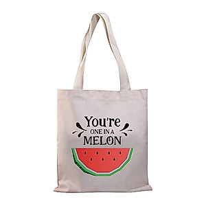 BDPWSS Watermelon Party Tote Bag You're One In a Melon Gift Food Pun Reusable Grocery Bag (One in melon TG 2)