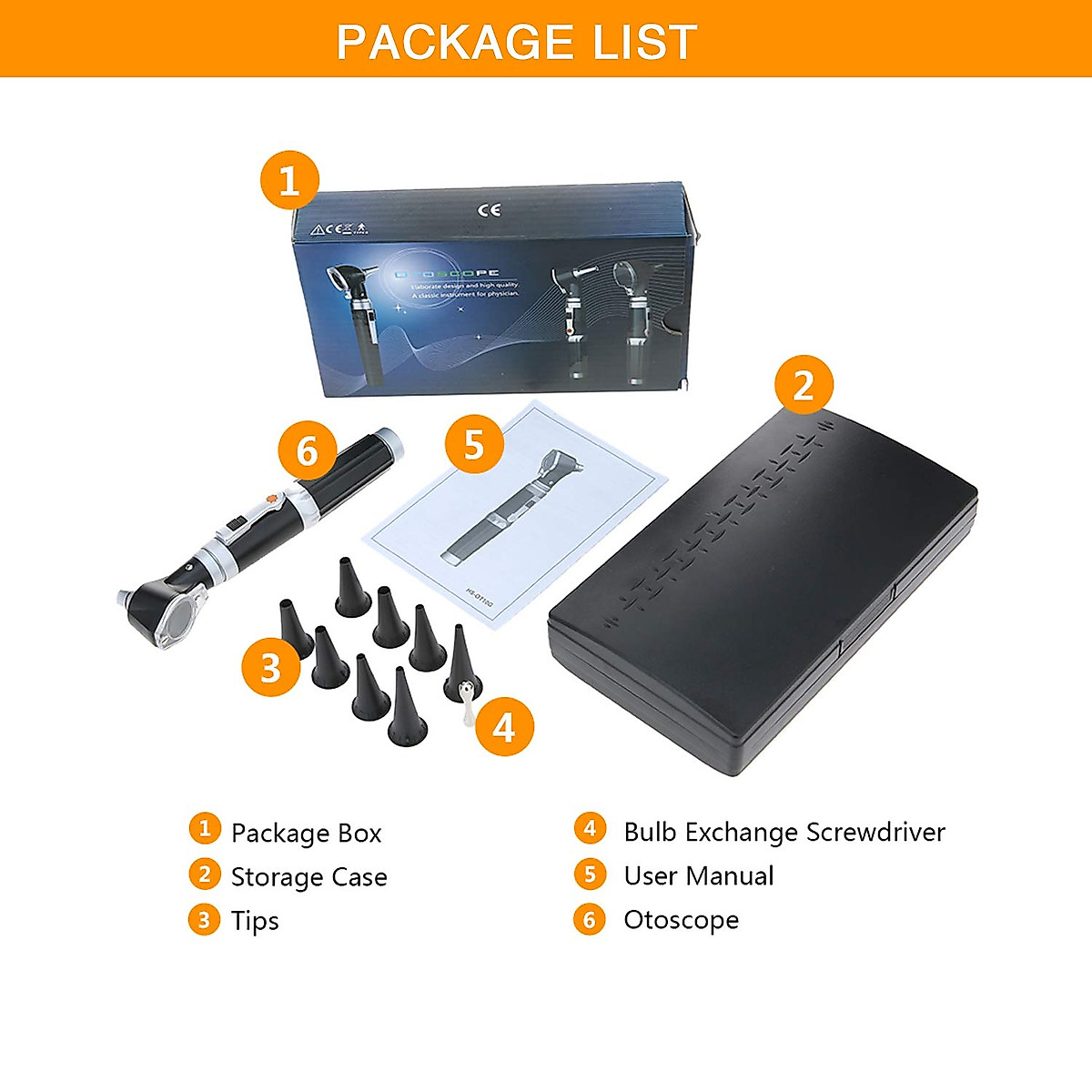 Otoscope Kit,Professional Diagnostic Ear Care Tool with 3.0V LED Bulb, 3X Magnification, 4 Speculum Tips Size - for Children, Adults, Pets, etc.