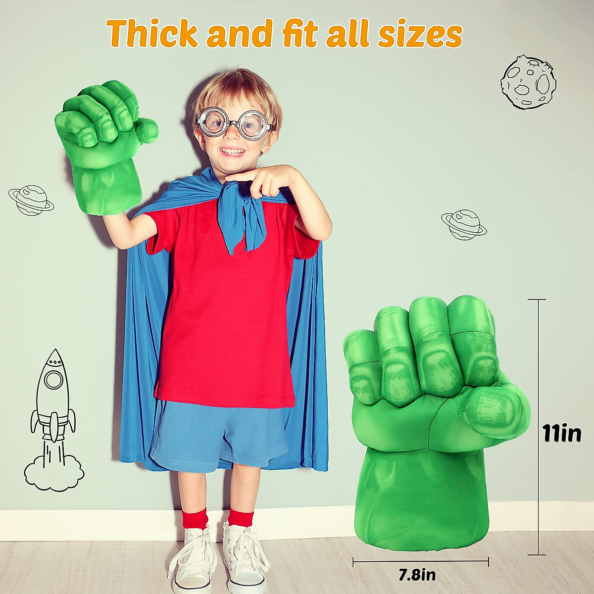 XYMTOY Superhero Toys Incredible Smash Fists Incredible Gloves Boxing Gloves for Toddlers Boys and Girls,Green