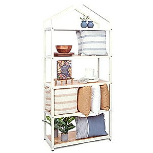 Displays2go 5-Tier Home or Retail Shelving Unit, Wrought Iron Frame, Open Back, Triangle Top Design - Ivory