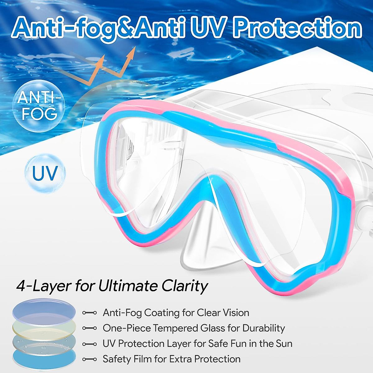 Vvinca Kids Goggles with Nose Cover Snorkel Diving Mask Swim Goggles for Kids Youth 3-15,No-Leak Anti Fog Full Rim Clear View