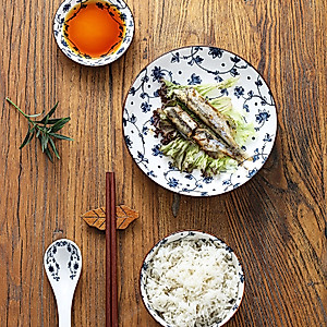 Gegong Blue and White Porcelain Dinnerware Set, Dishes, Bowl, Spoon, Chopsticks, Service for 1, Colorful Glazed Ceramic Set, Gift Box Packaging (Plum, Orchid, Bamboo and Chrysanthemum)