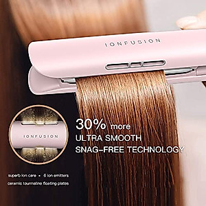 LENA Ionic Flat Iron | Ceramic Hair Straightener | 1" Professional Styling Tools for Straightening and Curling, Extra Ion Care, Max 450 F, Dual Voltage, Pink