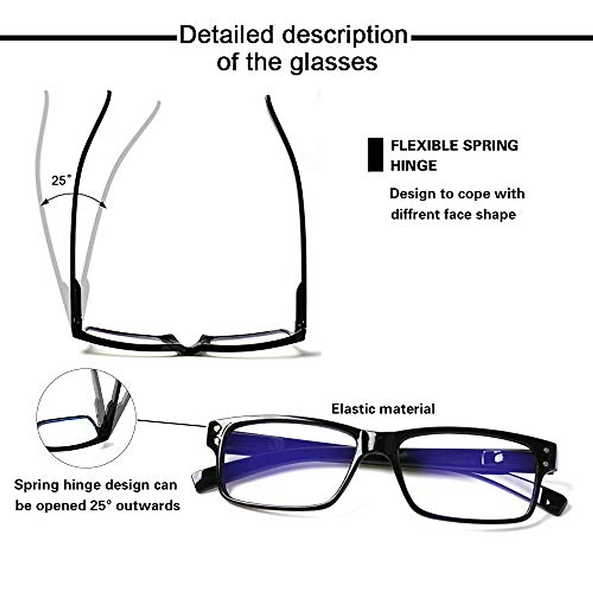 NORPERWIS 5 Pair Reading Glasses Quality Lightweight Blue Light Blocking Eyeglasses with Spring Hinge Readers for Women Men (5 Pack Black-1, 1.50)