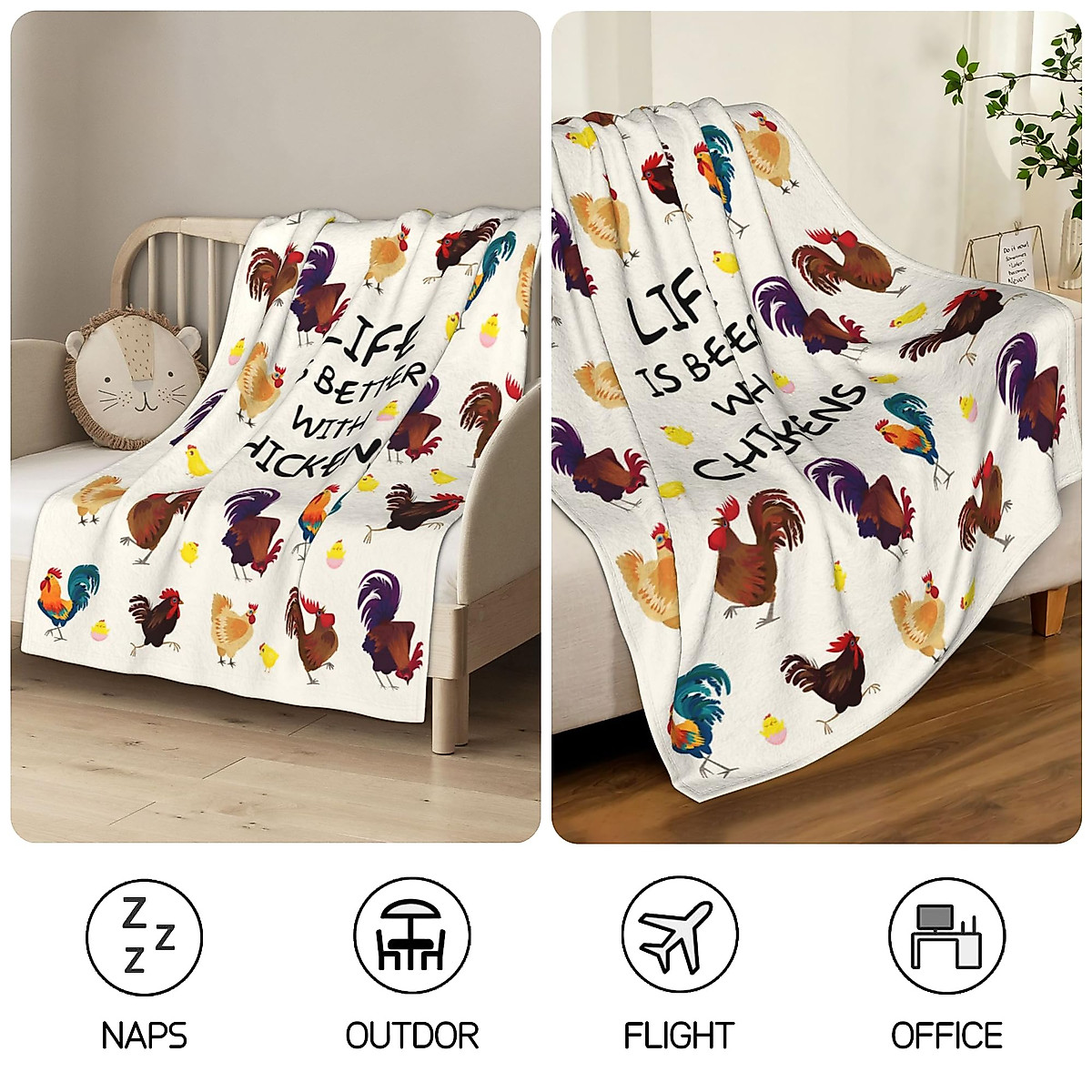 Chicken Blanket Rooster Flannel Throw Blanket 60"x50" Fall Blanket for Adult and Kids Decorative Blankets Funny Soft Cozy Blanket
