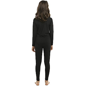 Girls Thermal Underwear Set Kid Long Johns Fleece Lined Base Layer Black X-Large