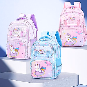 Dorlubel Girls Unicorn Backpack for Elementary School Bags Cute Love Heart Large Capacity Lightweight Bookbag(Purple Caticorn)