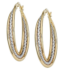 Kooljewelry 10k Two-tone Gold Overlapping Oval Hoop Earrings
