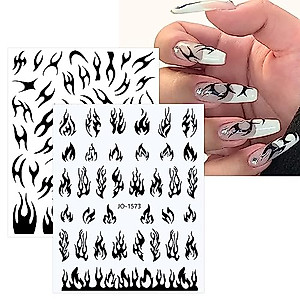 JMEOWIO 10 Sheets Abstract Flame Line Nail Art Stickers Decals Self-Adhesive Pegatinas Uñas Colorful Nail Supplies Nail Art Design Decoration Accessories