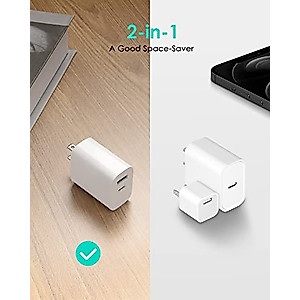Charger Block USB and USB C Port [3 Pack] USB Wall Charger Multiport [PD 20W USB-C & QC 3.0 USB Port] Compatible with iPhone 13/12/11/X/8, iPad, Samsung, Google, Galaxy and More