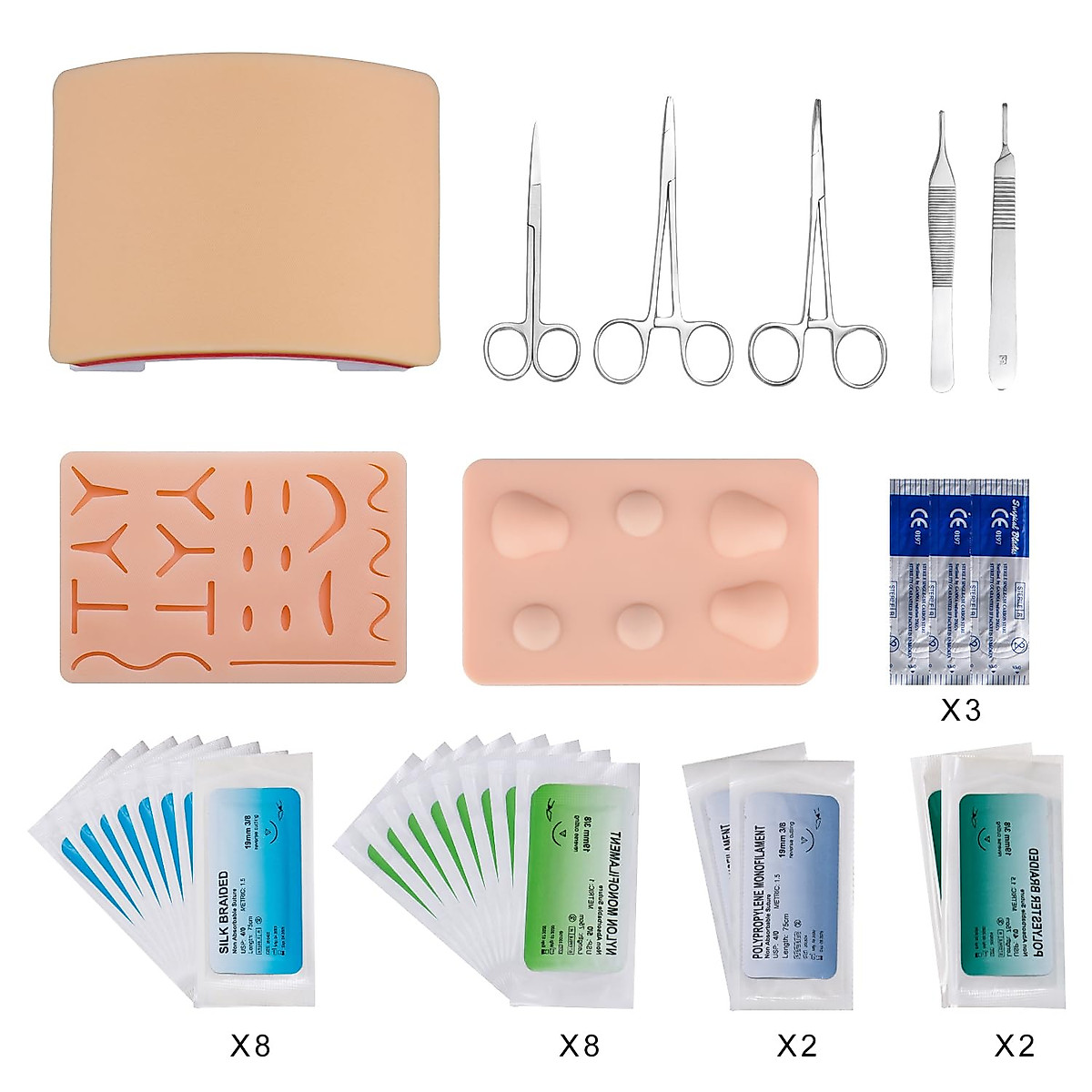 Medarchitect Premium Suturing Skill Trainer Including DIY Incision Suture Pad with Hook & Loop Replacement Design, 19 Pre-Cut Wounds Pad & Complete Tools for Advanced Suture Skill Practice