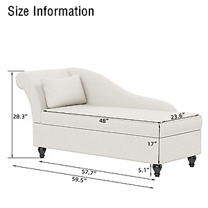 Yongqiang Storage Chaise Lounge Indoor, Upholstered Chaise Lounge Chair with Storage for Bedroom Living Room Office Beige Fabric (Left Armrest)