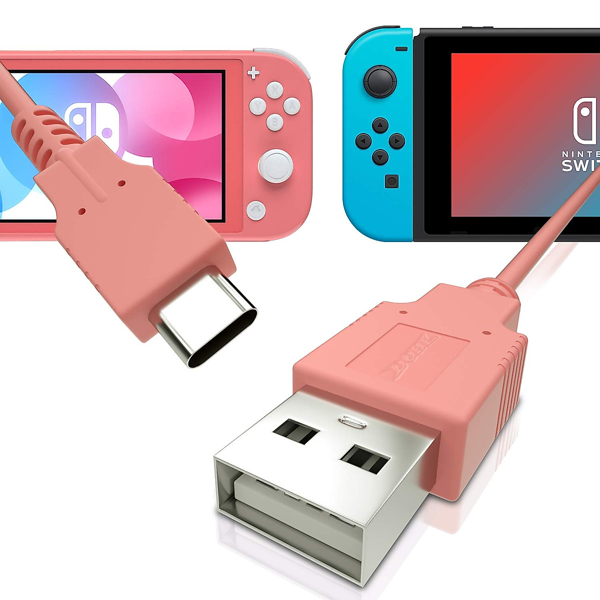 HEATFUN Fast Charging Cable for Switch, MacBook, Pixel C, LG Nexus 5X G5, Nexus 6P/P9 Plus, One Plus 2, Sony XZ and More - Coral (4.92ft)