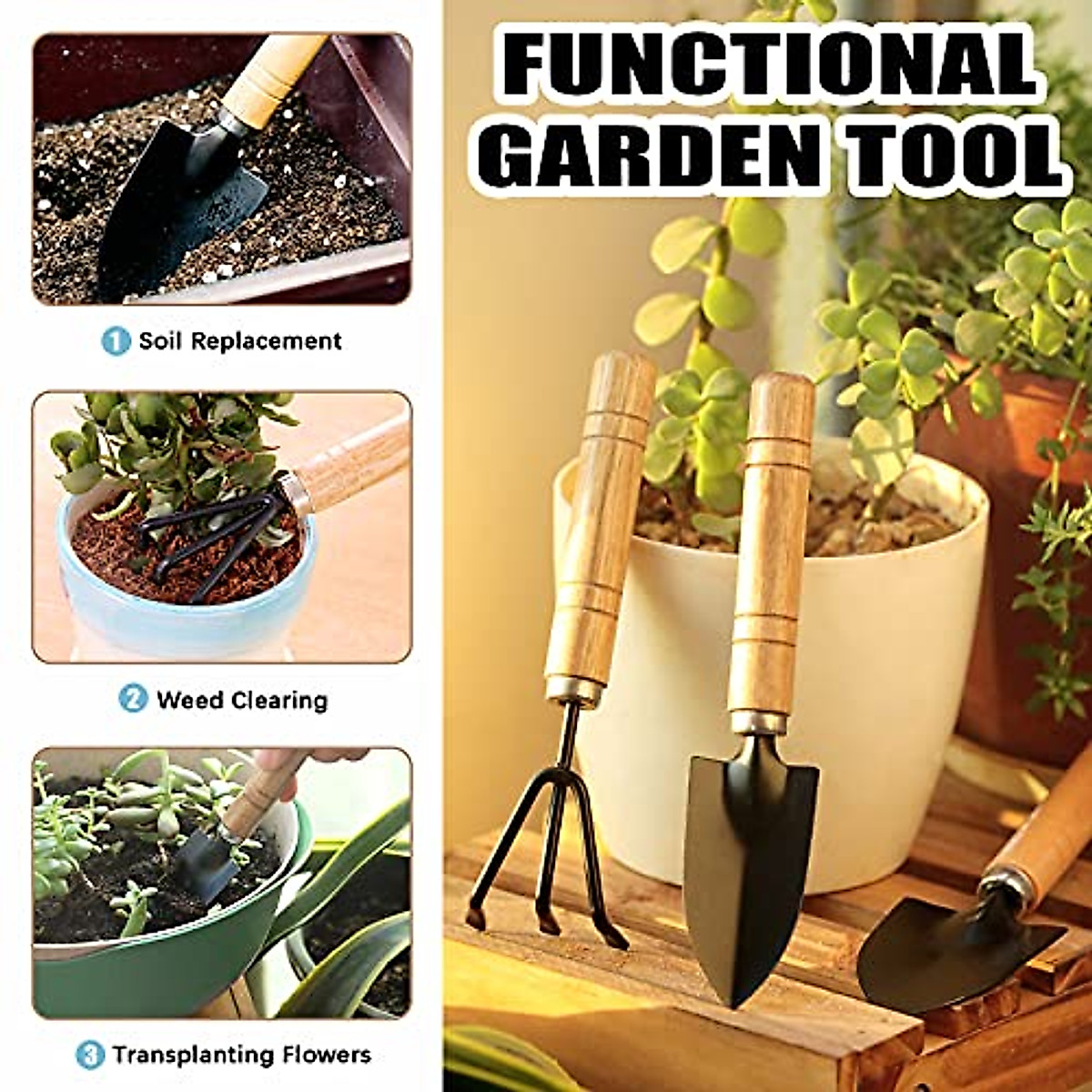 Wokape 50Pcs Garden Tool Set Gardening Kit, Handle Trowel Transplanter Cultivator Pruning Shears Cultivator Hand Rake Shovels and Gardening Gloves Gardening Supplies Gifts for Weeding, Digging
