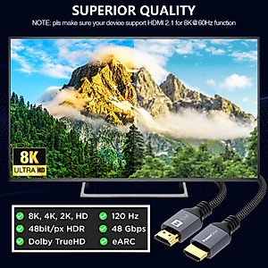 PowerBear 4K HDMI Cable 25 ft [2 Pack] High Speed, Braided Nylon & Gold Connectors, 4K @ 60Hz, Ultra HD, 2K, 1080P, ARC & CL3 Rated | for Laptop, Monitor, PS5, PS4, Xbox One, Fire TV, Apple TV & More