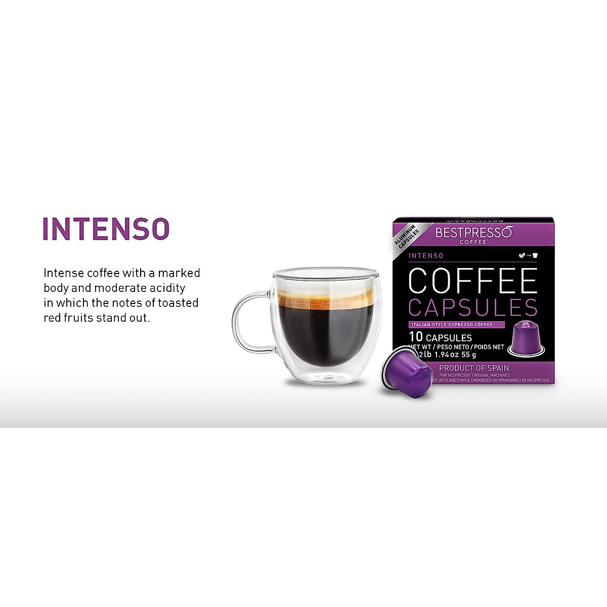 Bestpresso Coffee for Nespresso Original Machine 120 Aluminum pods Certified Genuine Espresso Intenso Blend(High Intensity), Pods Compatible with Nespresso Original
