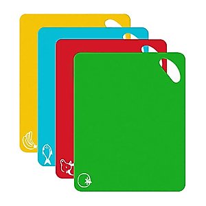 iplusmile Cutting Board Mats Set, Countertop Chopping Block Flexible Plastic Kitchen Chopping Board Colored Mats for Fruit Vegetables Meat, Dishwasher Safe, Set of 4