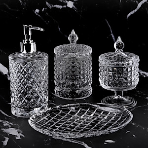 STP GOODS Glass Container Box with Lid Glass Storage Jar Clear Glass Relief Small Jar with Lid Glass Container for Coffee, Spices, Organizer Jars 6.1" (15.5 cm)