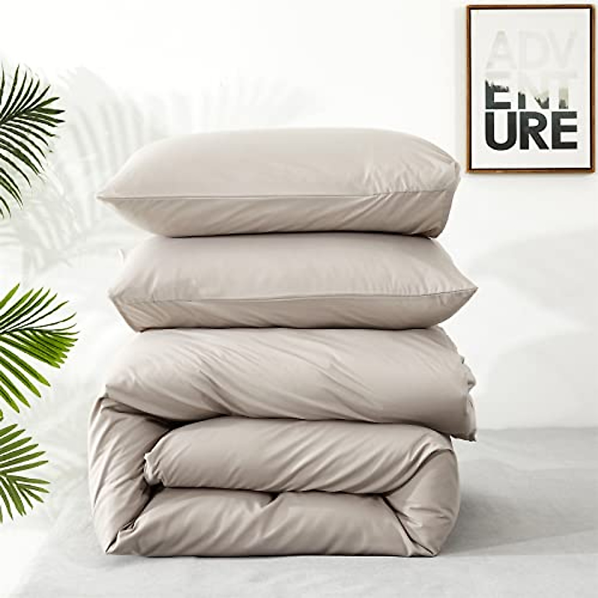 Luxlovery Beige Khaki Comforter Cal King Cream Khaki Bedding Comforter Set California King Minimalist Bedding Set Solid Beige Coffee Cotton Blanket Quilts Soft Breathable Cream Taupe Comforter Set