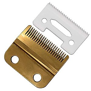 Professional 2-Hole Stagger Tooth Replacement Blades Set #2161, 1 Carbon Steel Fixed Fade Blade, 1 Ceramic Moving Cutter Blade, Compatible with Wahl 5 Star Series Magic Clip Hair Clippers(White)