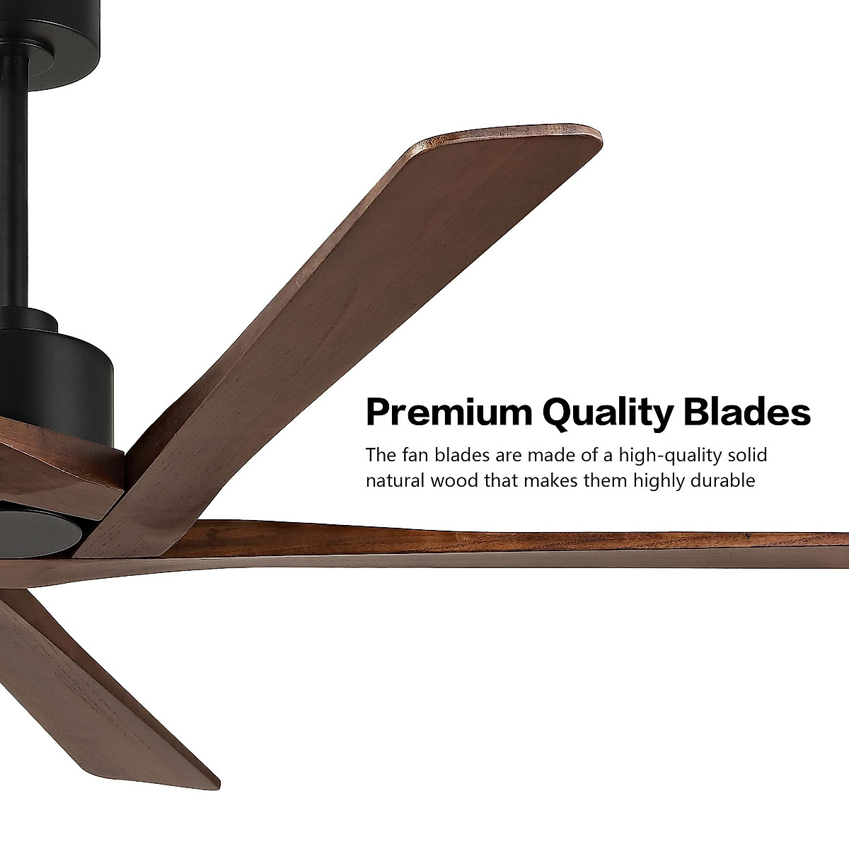 WINGBO 64 Inch DC Ceiling Fan without Lights, 5 Reversible Carved Solid Wood Blades, 6-Speed Noiseless DC Motor, Ceiling Fan No Light with Remote, Matte Black Finish with Walnut Blades, ETL Listed