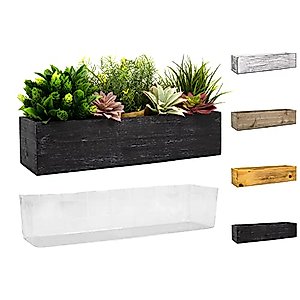 CYS EXCEL Black Wooden Planter Box (17"x5" H:4") with Removable Plastic Liner | Multiple Colors Rustic Rectangle Indoor Decorative Box