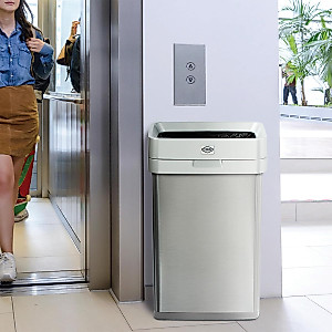 Clorox 13 Gallon Trash Can - 50L Slim Open Top Garbage Bin for Commercial Spaces, Kitchen, Office - Narrow Rectangular Stainless Steel Body with Hinged Rim and Odor Protection