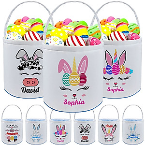 Personalized Easter Basket with Name for Kids Custom Canvas Easter Buny Bucket Gift for Boys Girls