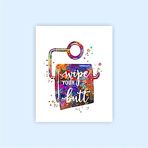 Dignovel Studios Unframed (Set of 4) 8X10 Funny Bathroom Signs Bathroom Rules Watercolor Wall Art Prints dnc21