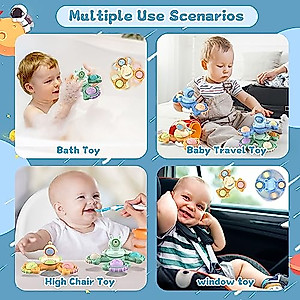 Saeifin 3Pcs Suction Cup Spinner Toy for Baby, Spinners for 2 Year Old Boy Girl, Plane Travel Toddler Sensory Toy, Birthday Gift for 18 Month, Window Toys for Infant