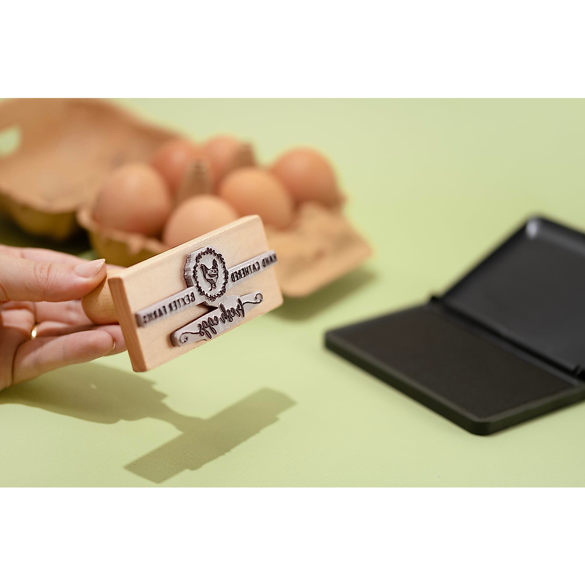 Stamp by Me | Egg Cartons Stamp | Personalized Eggs Carton Stamps | Chicken Eggs Stamper | Custom Wooden Rubber Stamp | Self-inking Labels | Farm Stampers | Black Ink | Mini, Medium or Big Stamping