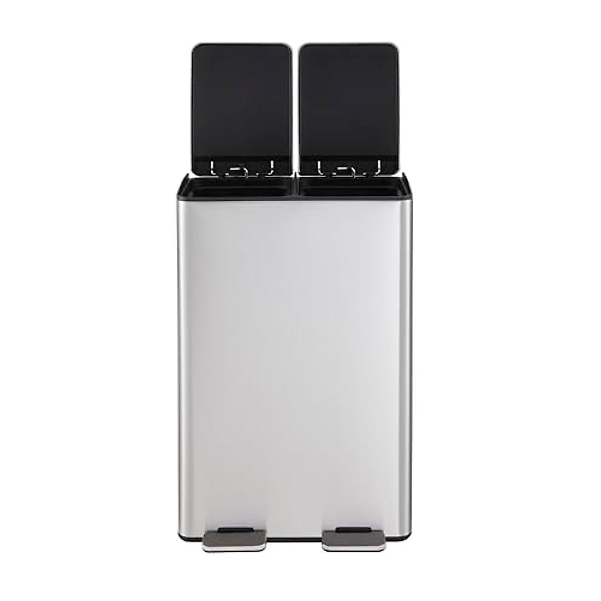 Casa Andrea Milano 15-Gallon Hands-Free Dual Compartment Recycling Kitchen Step Trash Can with Soft-Close Lid, Plastic Inner Buckets