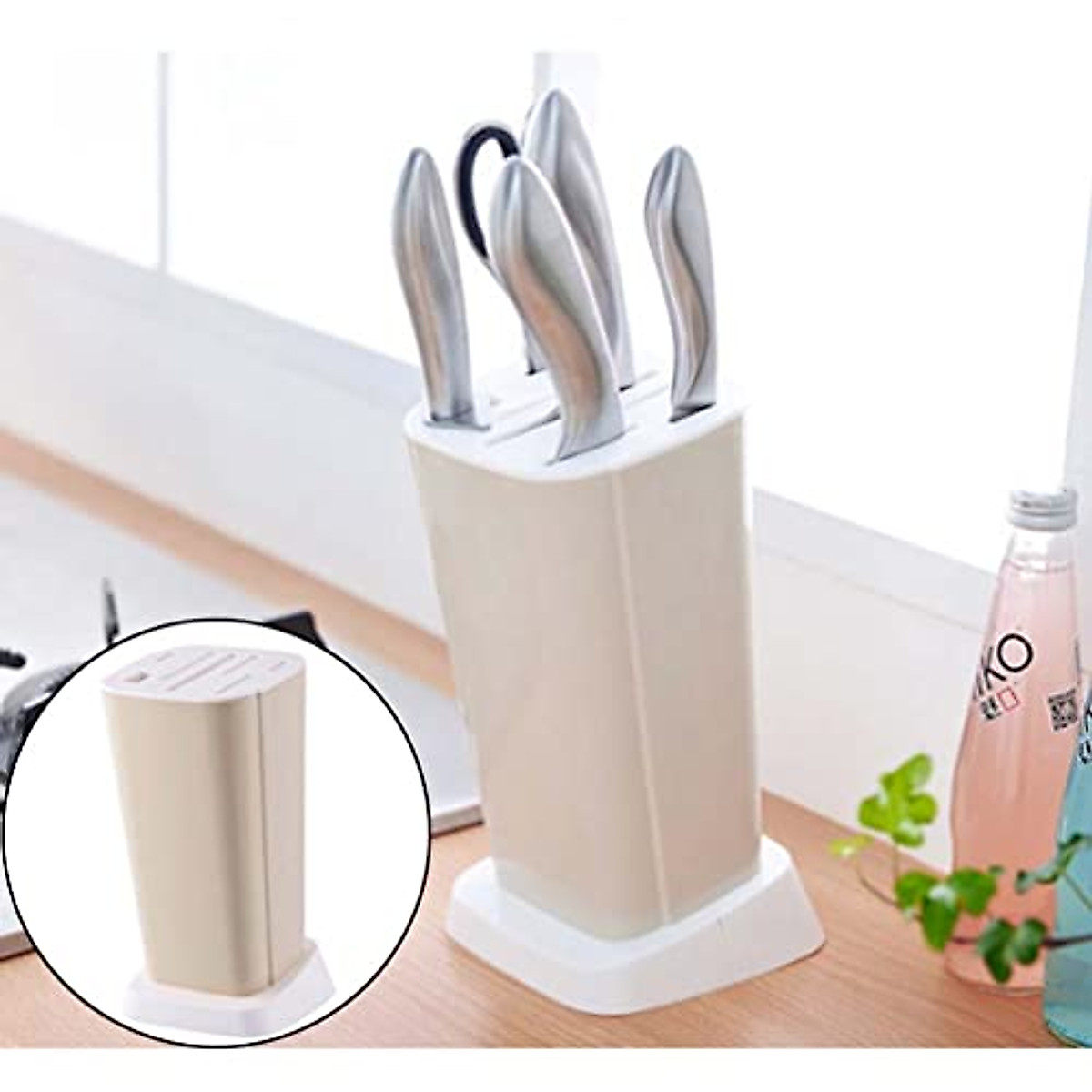 Universal Knife Block Plastic Block Without Knives: Kitchen Counter Universal Holder Modern Blocks Storage Organizer for Home Kitchen Restaurant Beige Knife Inserted Holder