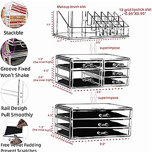 Cq acrylic Clear Makeup Organizer And Storage Stackable Large Skin Care Cosmetic Display Case With 8 Drawers Make up Stands For Jewelry Hair Accessories Beauty Skincare Product Organizing,Set of 3