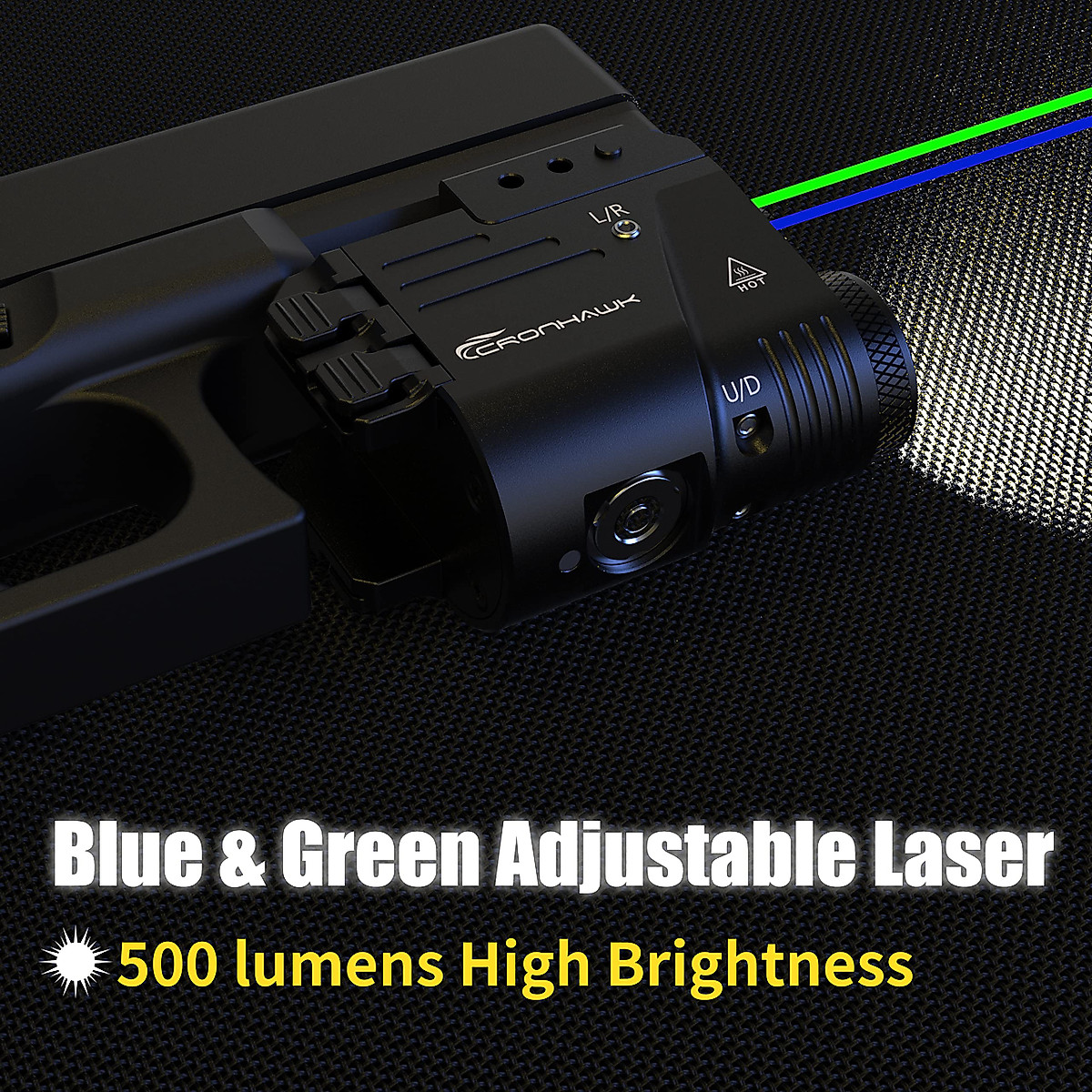 CRONHAWK 500 Lumen Blue Green Laser Light for Pistol, Rechargeable Rail Mounted Flashlight Laser Combo for Picatinny Rail, Magnetic Charging